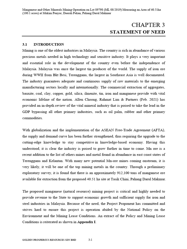 Chapter 3 Statement of Needs | PDF | Sustainability | Mining