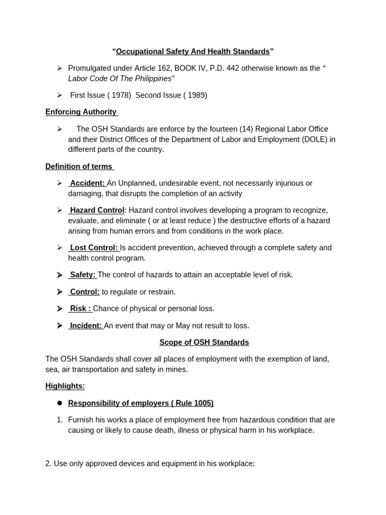 Occupational Safety and Health Standards | PDF | Occupational Safety ...