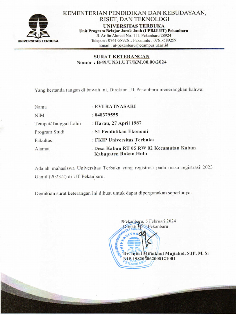 SURAT KETERANGAN AKTIF KULIAH EVI RATNA SARI | PDF