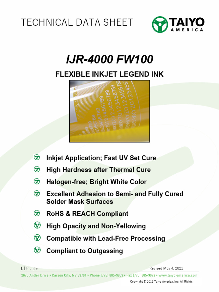 TDS_IJR-4000_FW100_ (1) | PDF | Printed Circuit Board | Materials