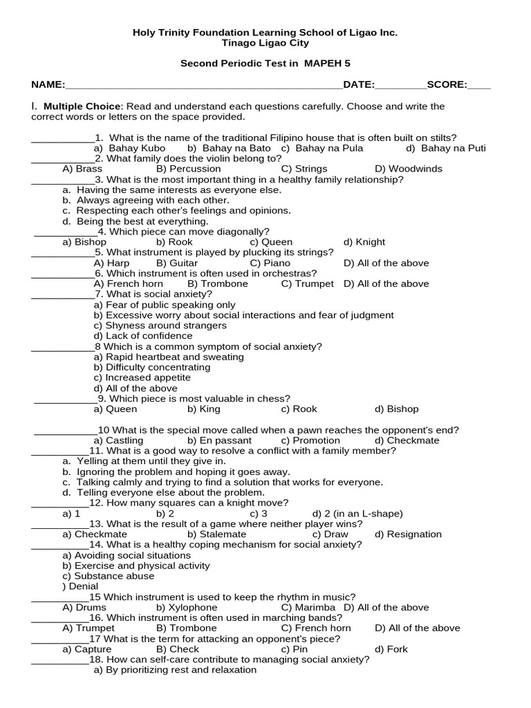 2nd pt mapeh 5 24-25 (1) | PDF | Chess