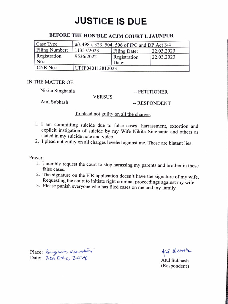 Digital Evidences Collected From Atul Subhash (Victim of 498A) To Help Bengaluru City Police ...