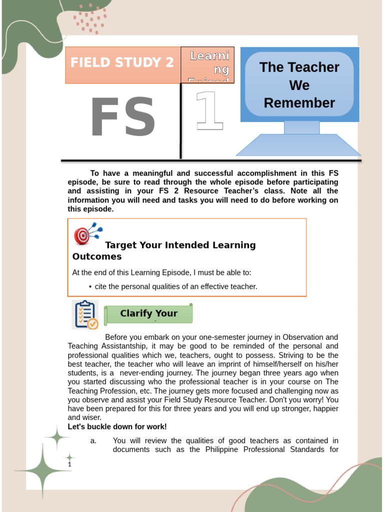 Fs2 Pernia-Final Draft | PDF | Teachers | Learning