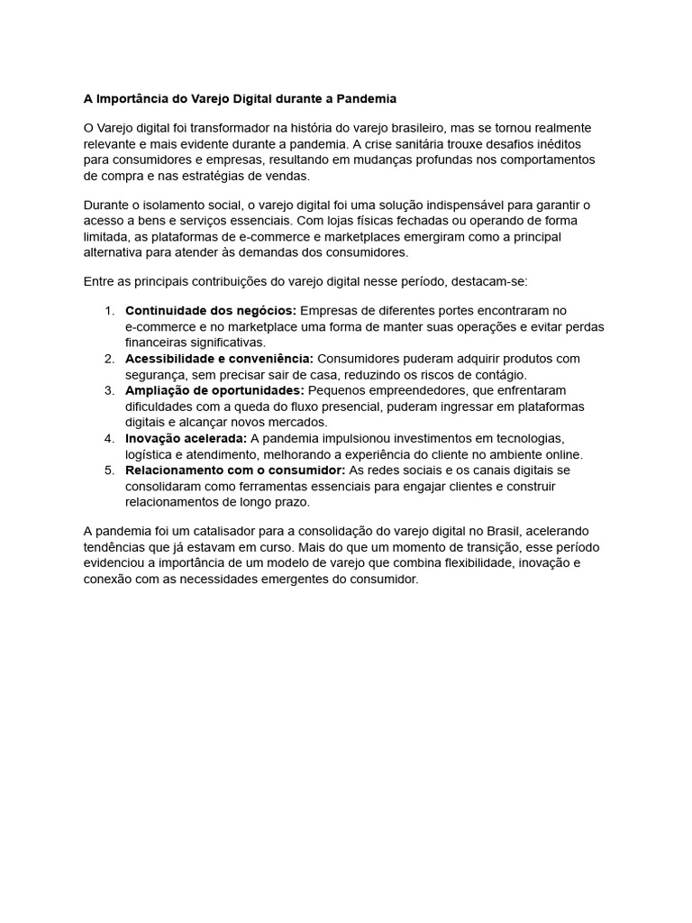 A Importância do Varejo Digital em Tempos de Pandemia | PDF