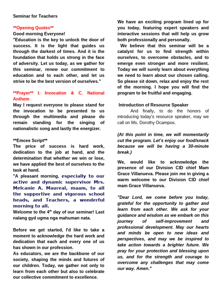 Deped Matatag Seminar Script | PDF