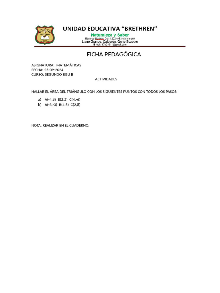 FICHA PEDAGÓGICA - SEGUNDO BGU B | PDF
