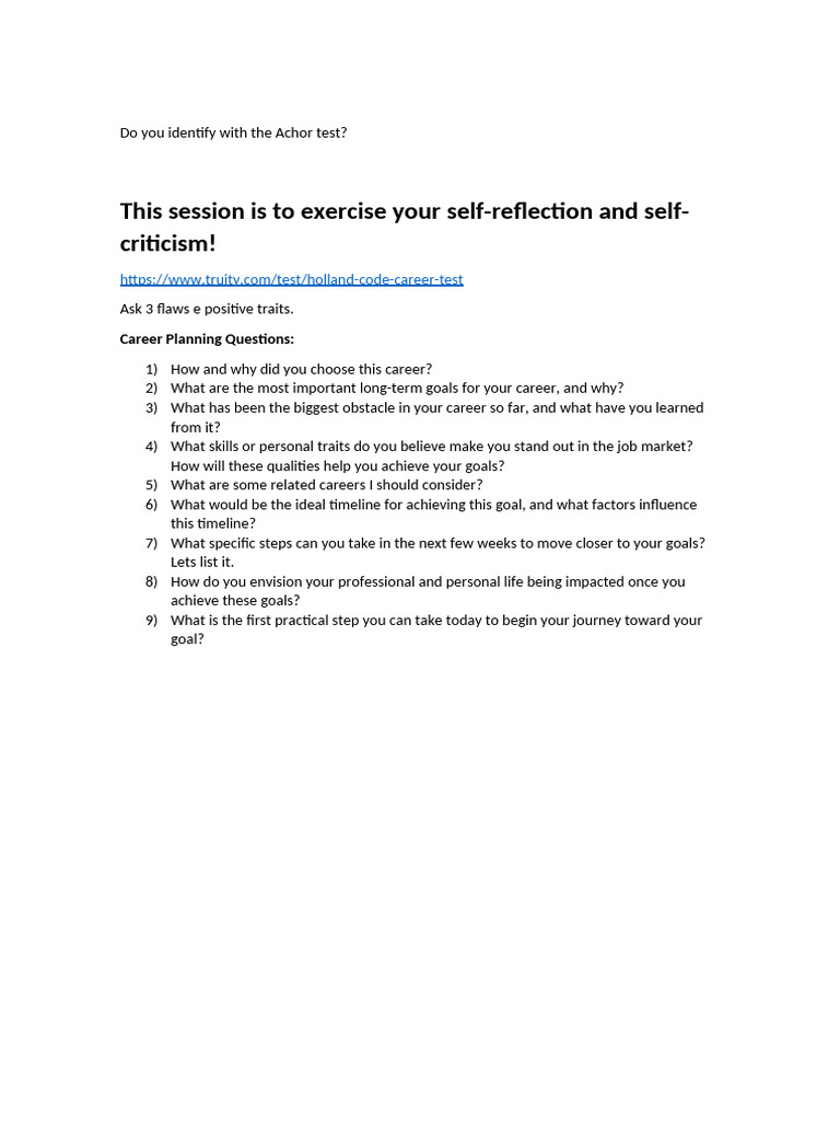 Career Self-Reflection Guide | PDF