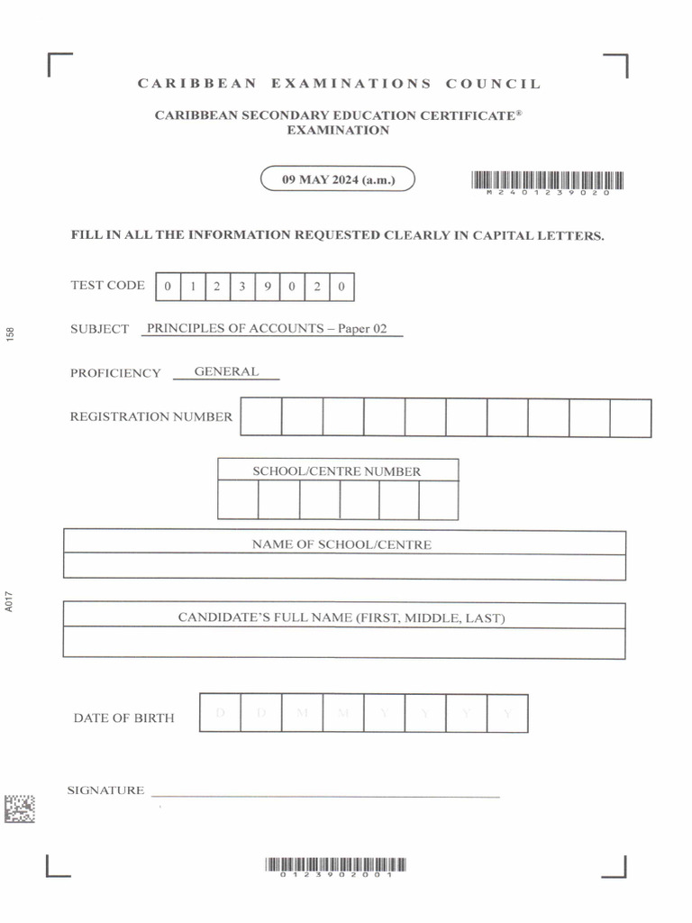 Principles of Accounts Paper 02 May-June Csec 2024 | PDF