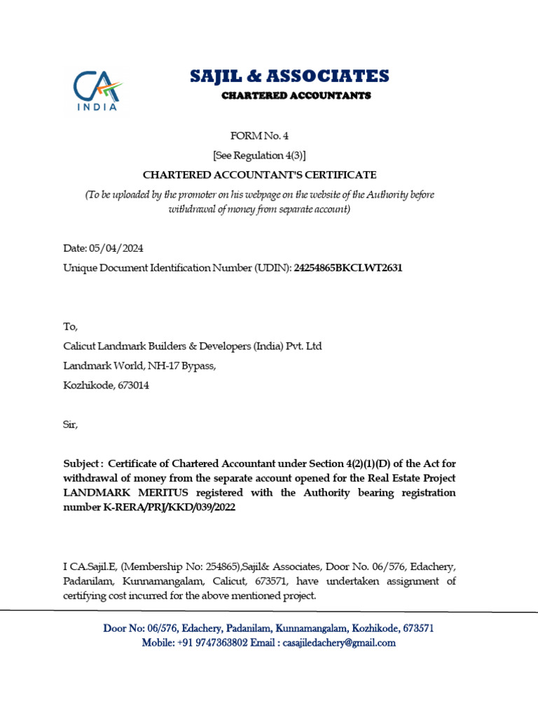 Rera Certificate Landmark Meritus | PDF | Accountant | Cost