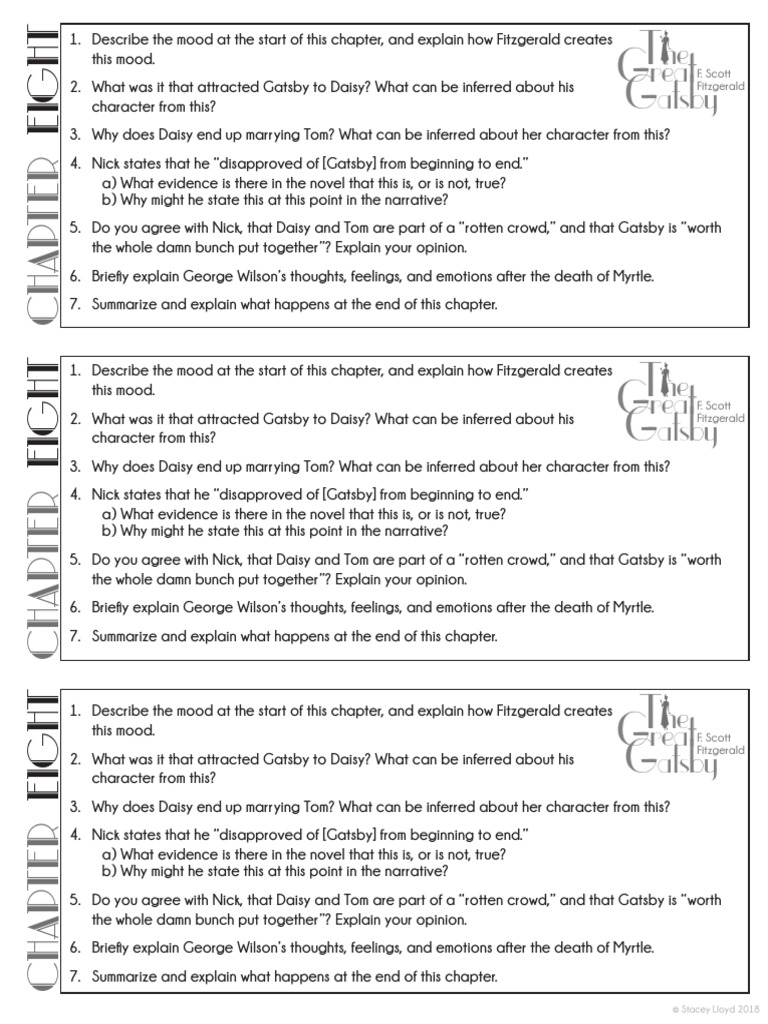 L13c Chapter8ComprehensionQuestions | PDF | The Great Gatsby | F. Scott ...