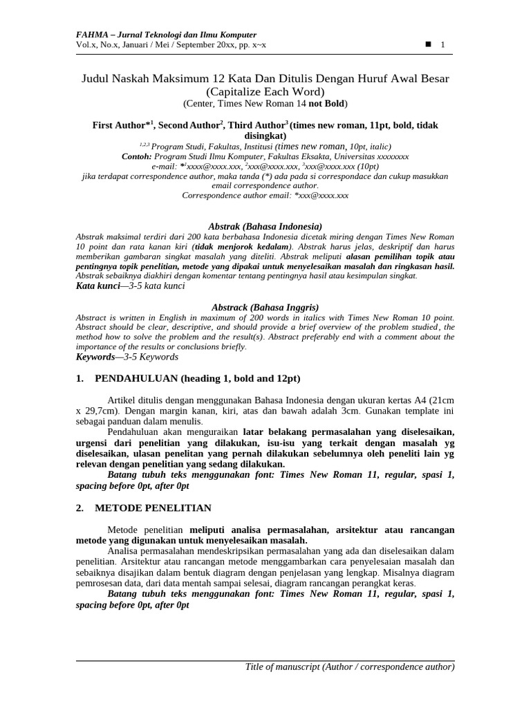 Panduan Penulisan Jurnal FAHMA | PDF