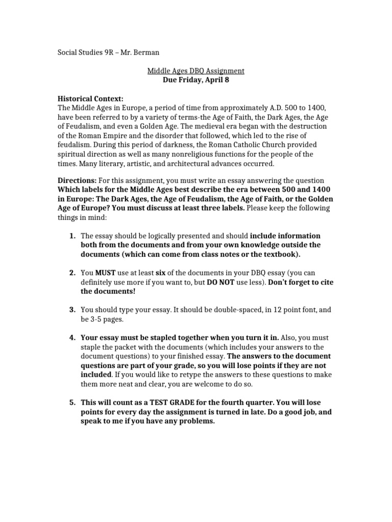 Medieval Times DBQ | PDF | Feudalism | Middle Ages