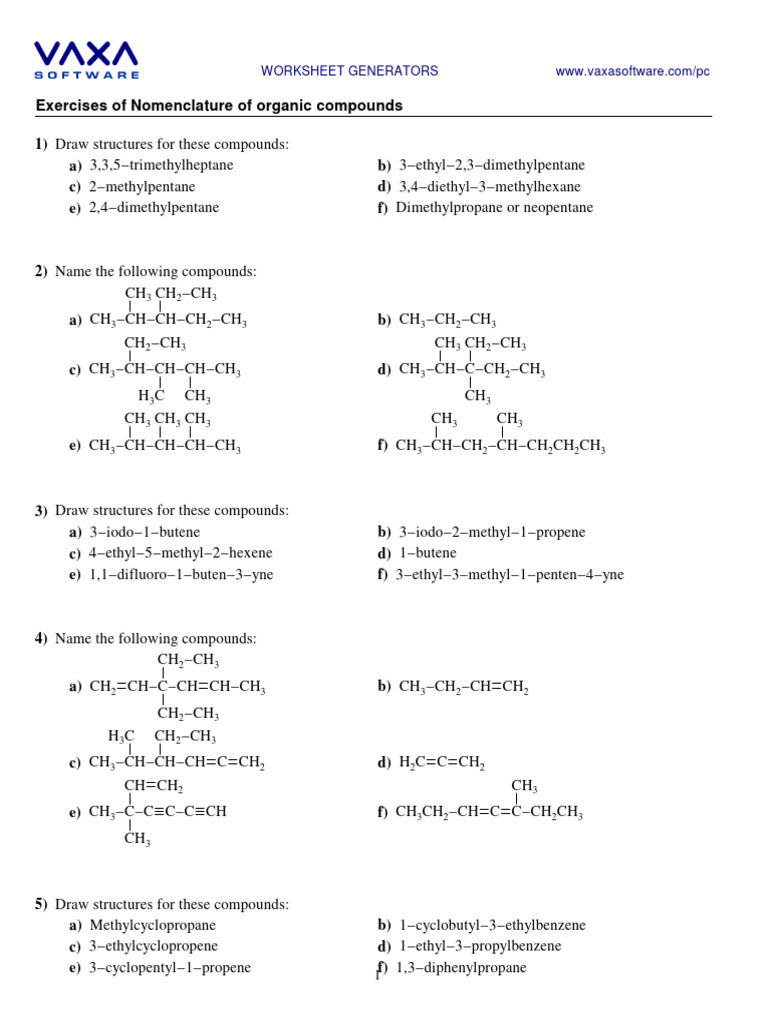 Organic Worksheet 2 | PDF | Methyl Group | Organic Compounds