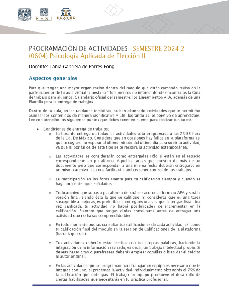 Programación de Actividades 0604 24-2 | PDF | Seguridad y salud ...