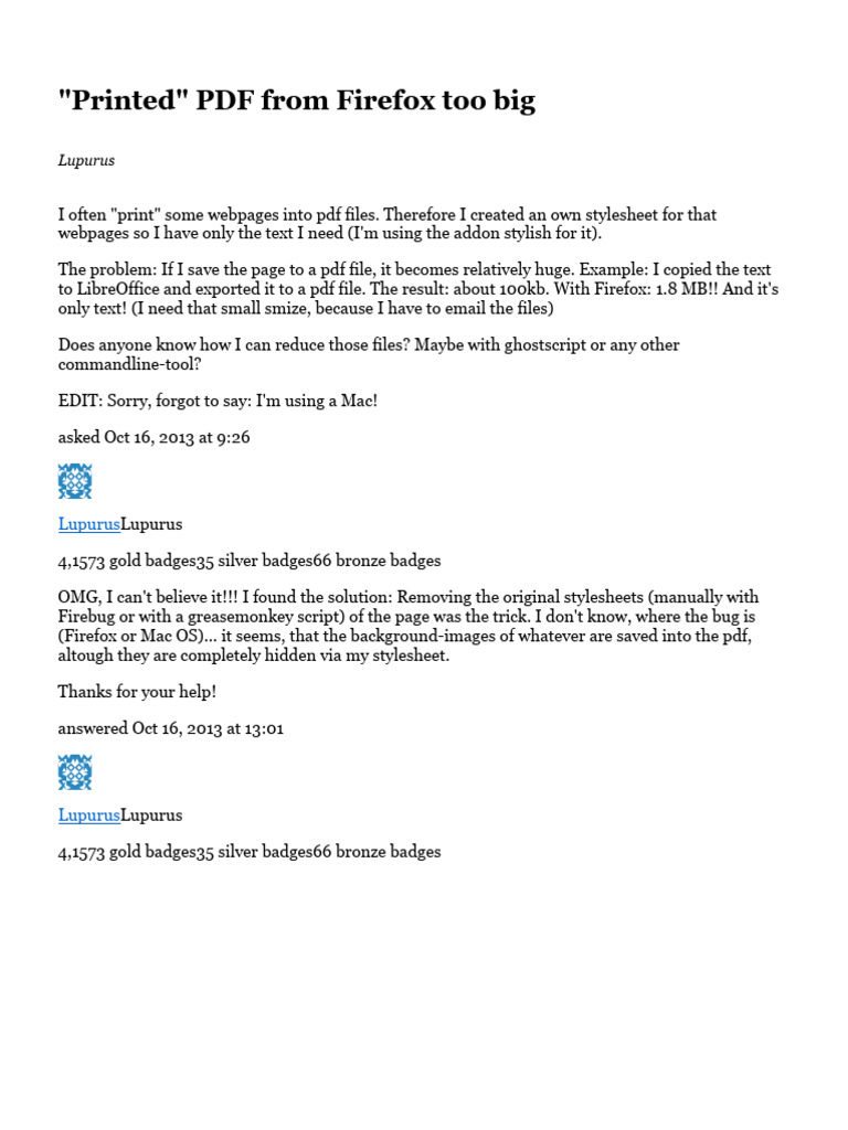 Macos - Printed - PDF From Firefox Too Big - Stack Overflow | PDF