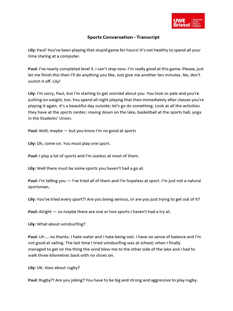 02 Transcript - Sports Conversation | PDF