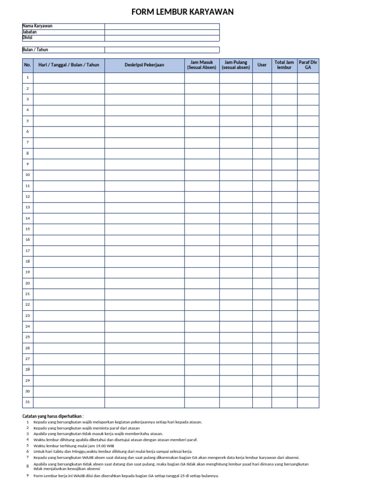 Formulir-Lembur Karyawan | PDF
