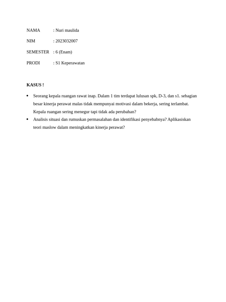 Analisa Kasus - Tugas Individu Bu Sylvi - Nuri Maulida - 2023032007 | PDF