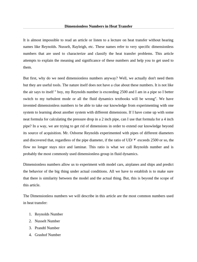 Dimensionless Numbers in Heat Transfer | PDF | Boundary Layer ...