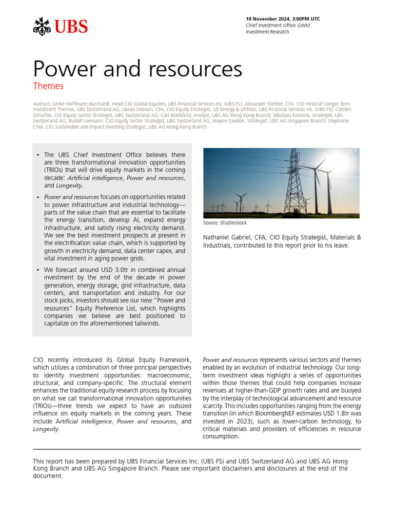 UBS - Power and Resources | PDF | Electricity Generation | Renewable Energy