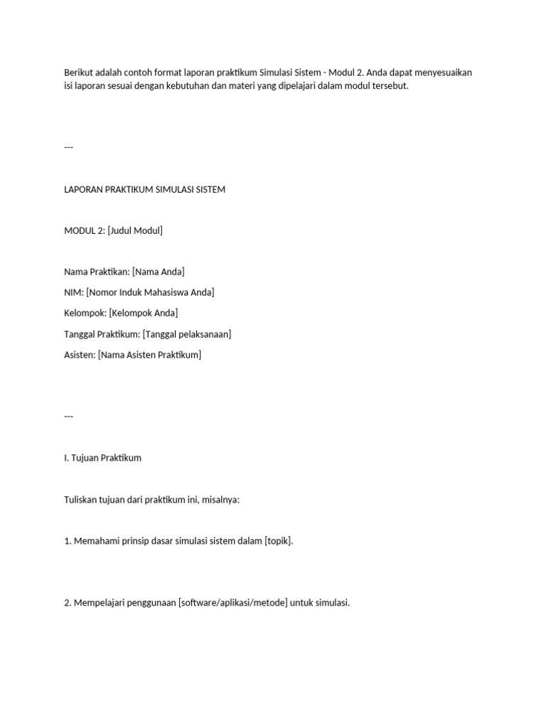 Berikut Adalah Contoh Format Laporan Praktikum Simulasi Sistem | PDF