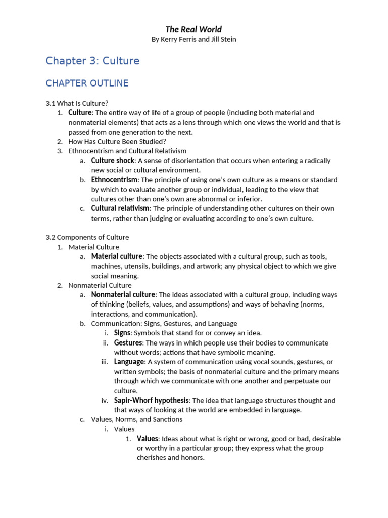 Sociology Chapter 3 Outline | PDF | Society | Disgust