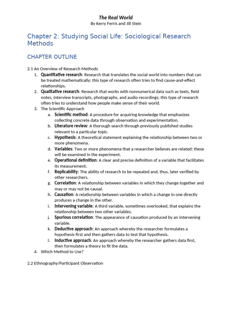 Sociology Chapter 2 Outline | PDF | Survey Methodology | Experiment