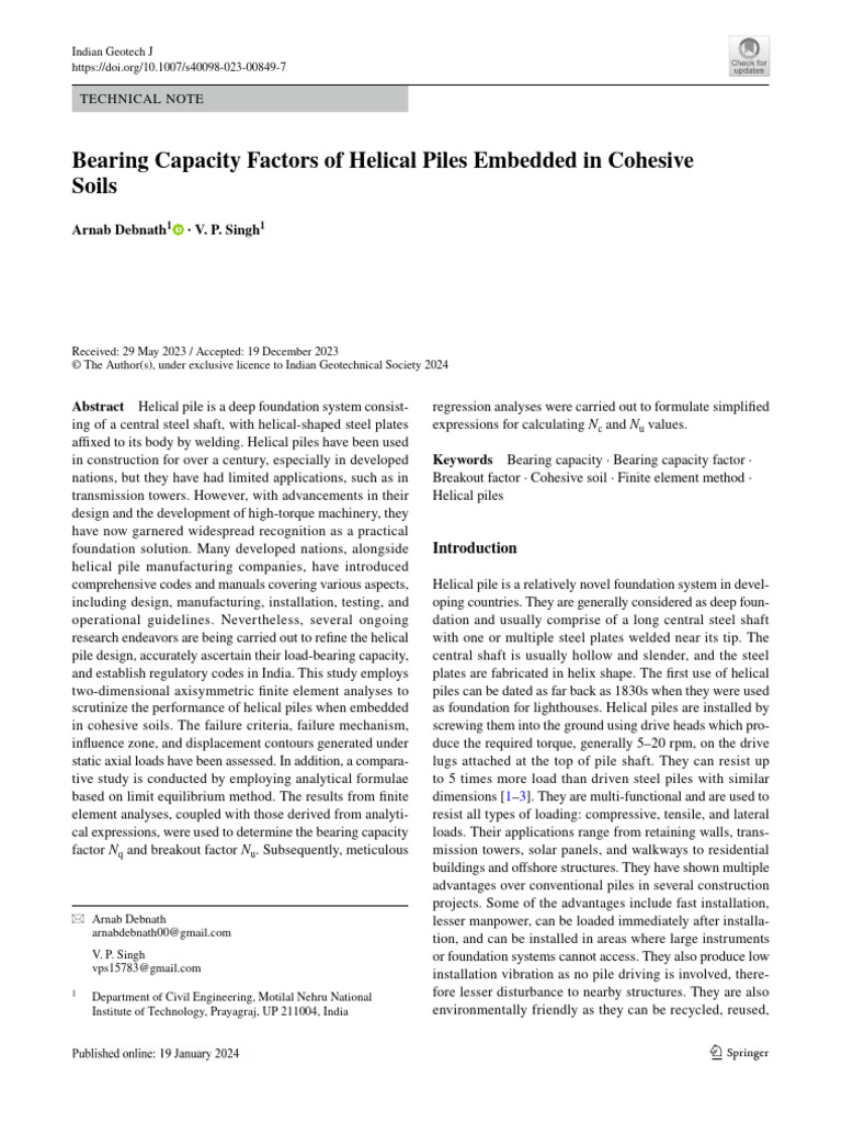 Bearing Capacity Factors of Helical Piles Embedded in Cohesive Soils | PDF | Deep Foundation ...