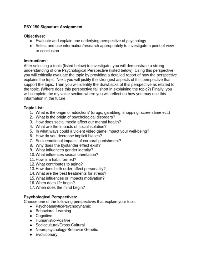 Instructions SA_ PSY 150 FA24 | PDF | Psychology | Cognition