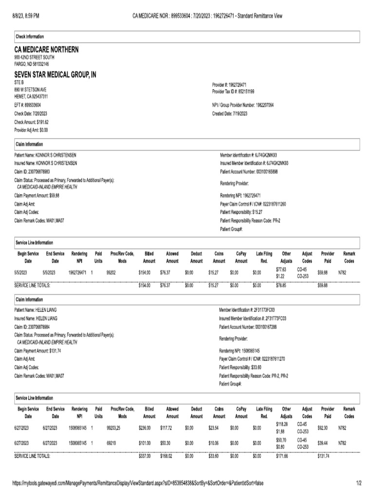 ERA Check 899533604 (Medicare) ($191.62)_072023 | PDF