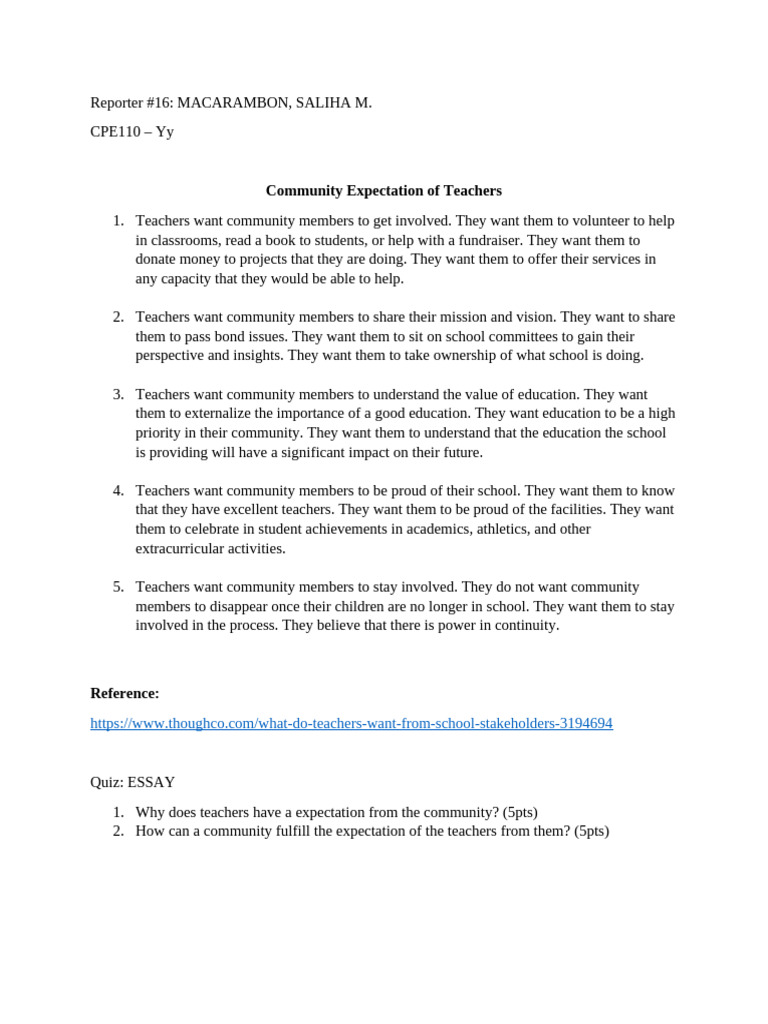 Community Expectations of Teachers | PDF