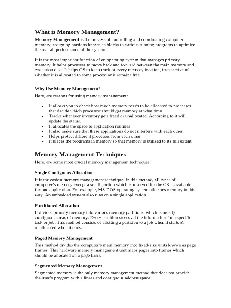 Memory Management Techniques Guide | PDF | Computer Data Storage | Library (Computing)