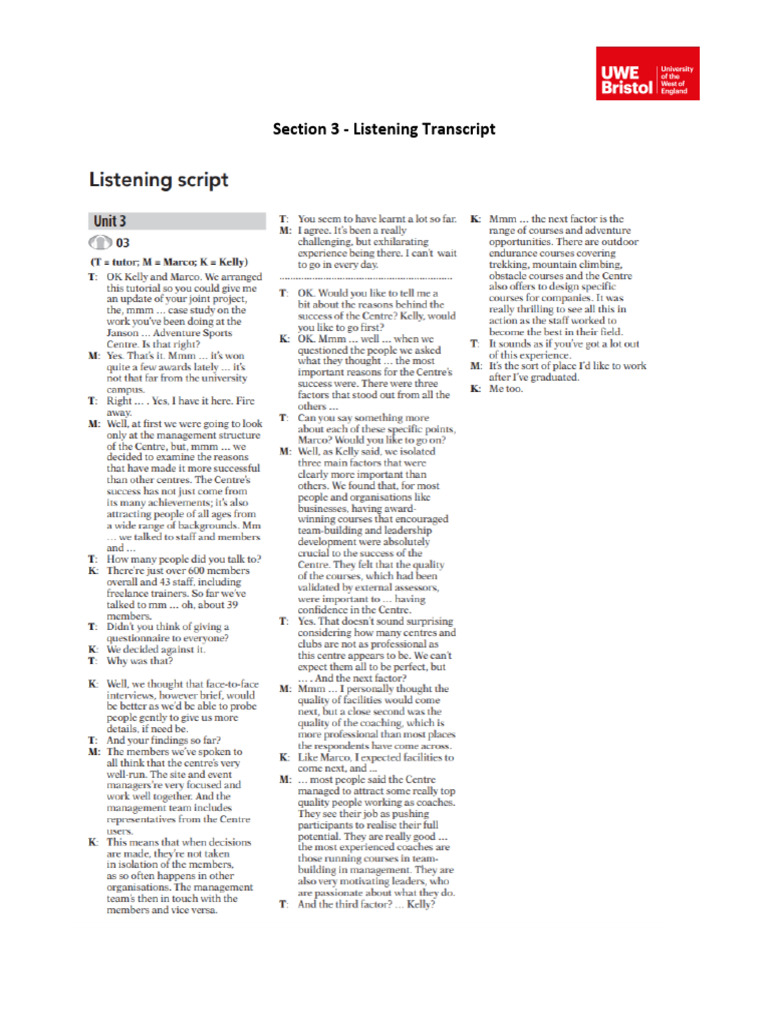 02 Section 3 Listening Transcript | PDF