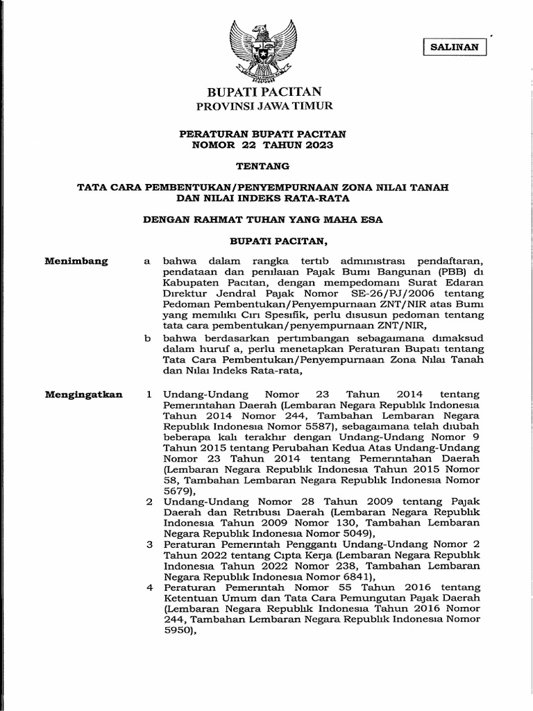 Perbup No 22 Tahun 2023 Salinan Tata Cara Pembentu | PDF