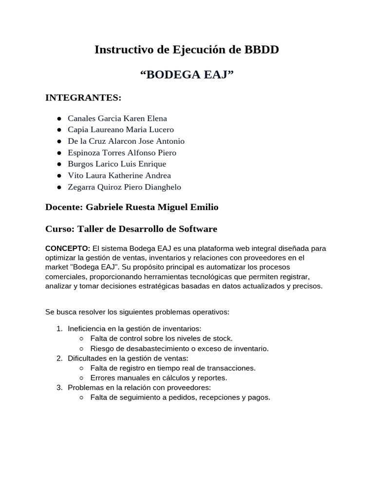 Instructivo de Ejecución de BBDD BODEGA EAJ | PDF | Mi sql | Archivo de ...