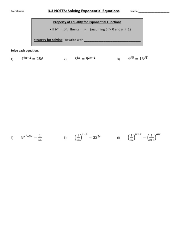 3.3 NOTES - Solving Exponential Equations-1 | PDF