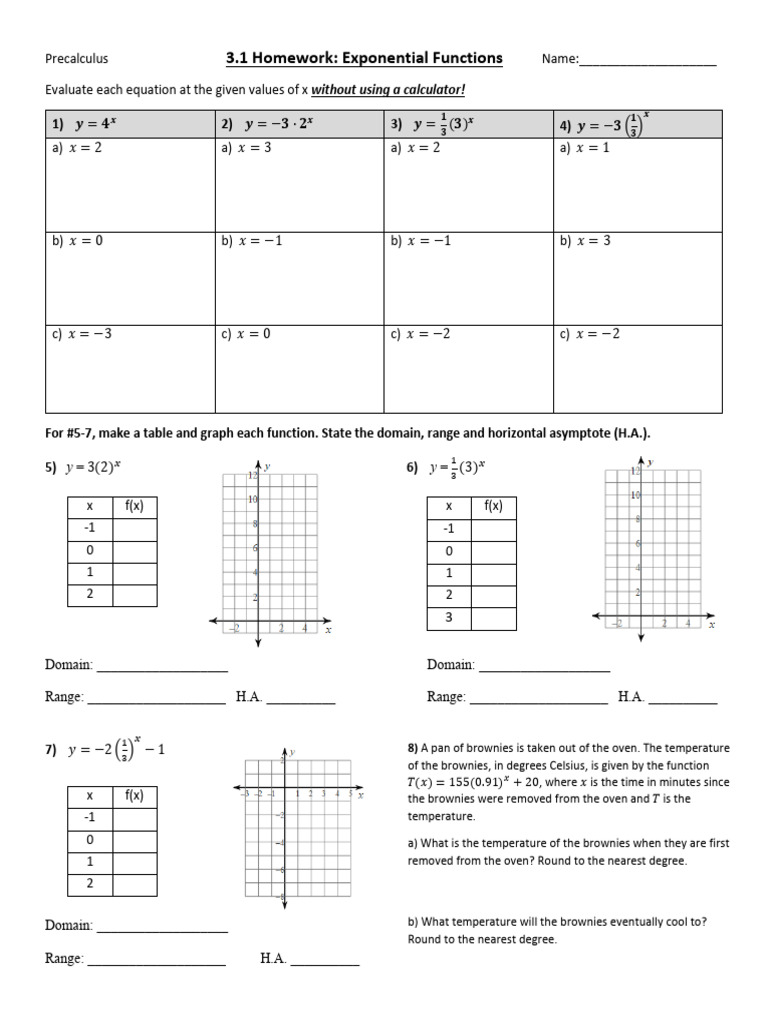 3.1 Homework - Exponential Functions | PDF | Function (Mathematics ...