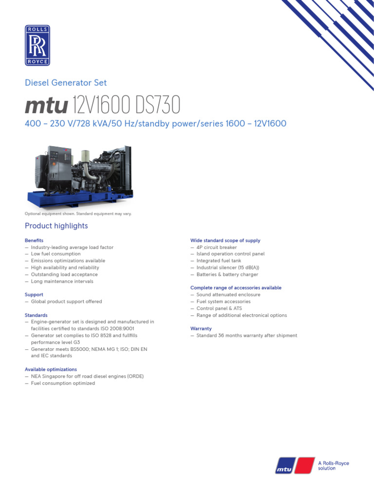 PG Spec 12V1600DS730 728kVA 3D 50Hz | PDF | Electric Generator | Radiator