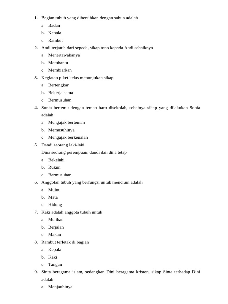 contoh soal pkn kls 1 | PDF