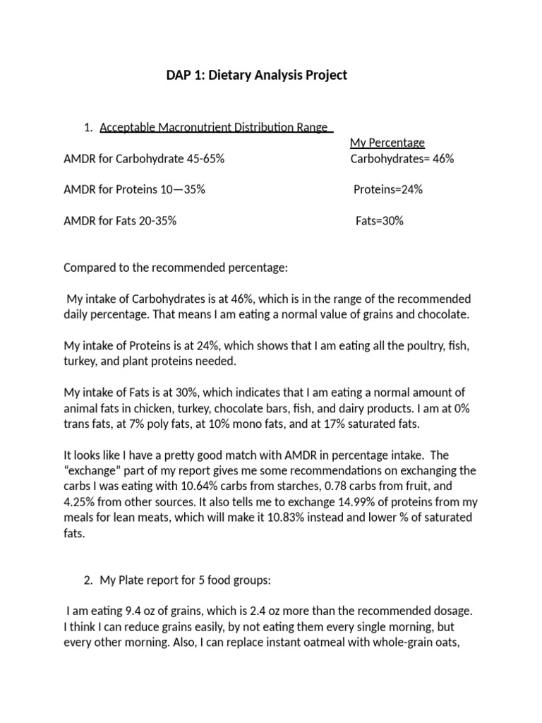 DAP 1 Dietary Analysis Project | PDF | Fat | Carbohydrates