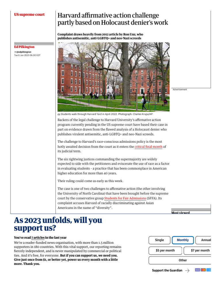 Harvard Affirmative Action Challenge Partly Based on Holocaust Denier’s ...