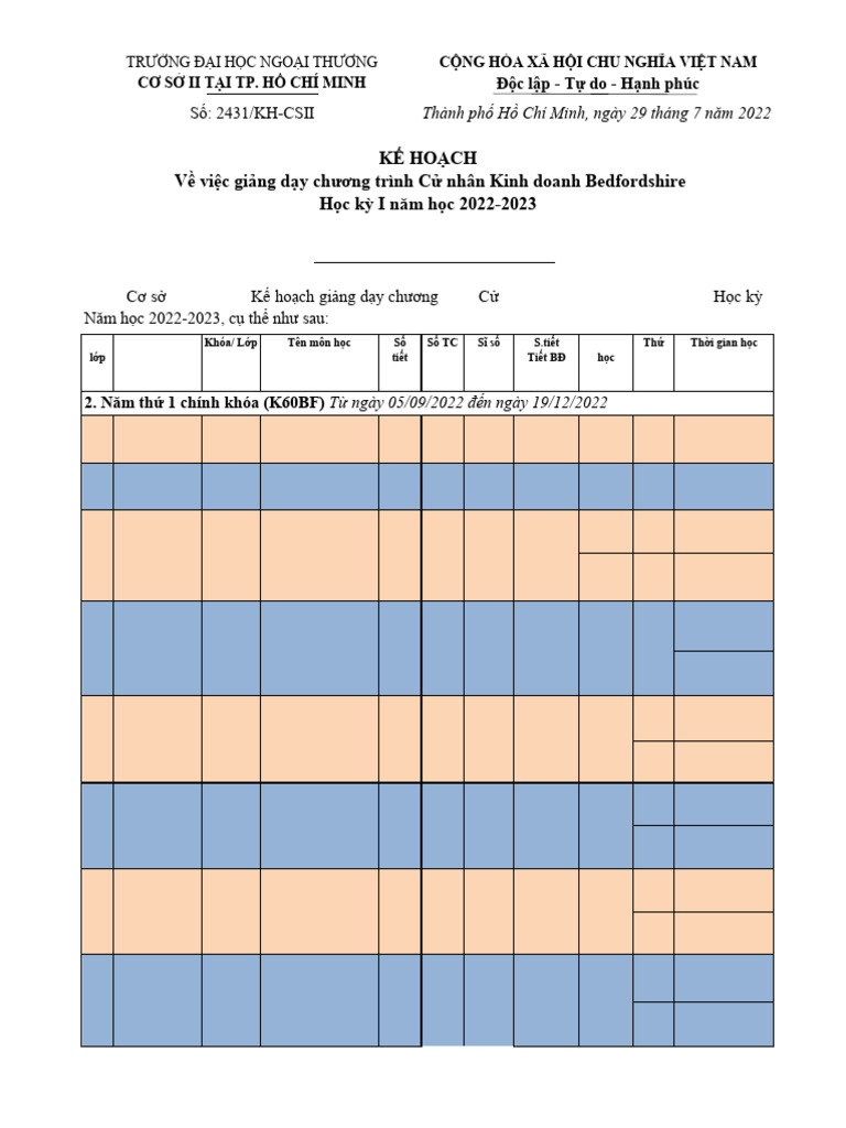 CSII.2431.29.07.2022 Kế hoạch về việc giảng dạy chương trình Cử nhân ...