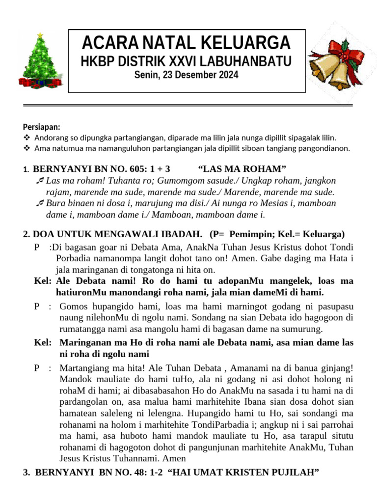 Acara Natal Keluarga Distrik - Batak | PDF