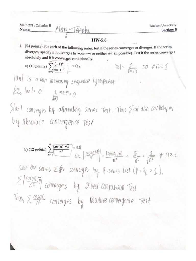 Calc 2 Home Work Review | PDF