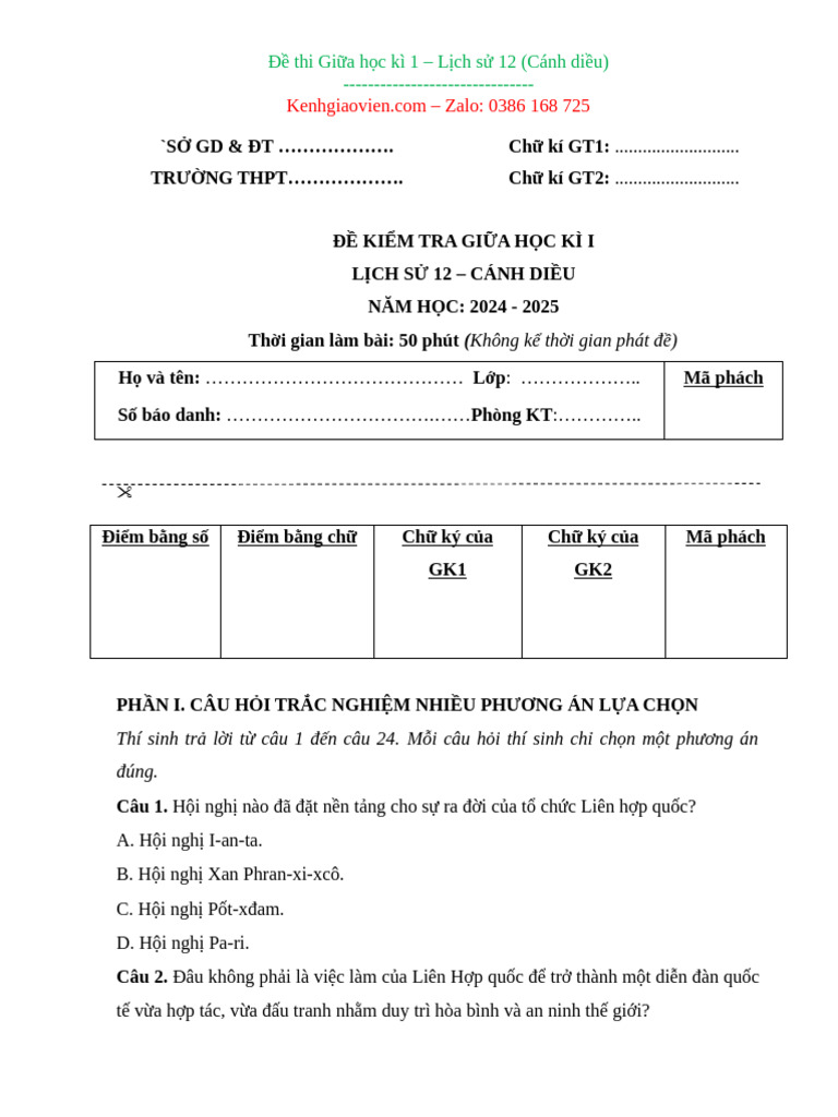 Demo de Thi Gki Lich Su 12 CD 0 | PDF