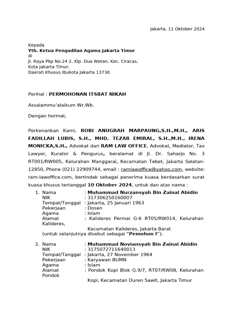 PERMOHONAN ISBAT NIKAH Zainal Abidin WIP 02 | PDF