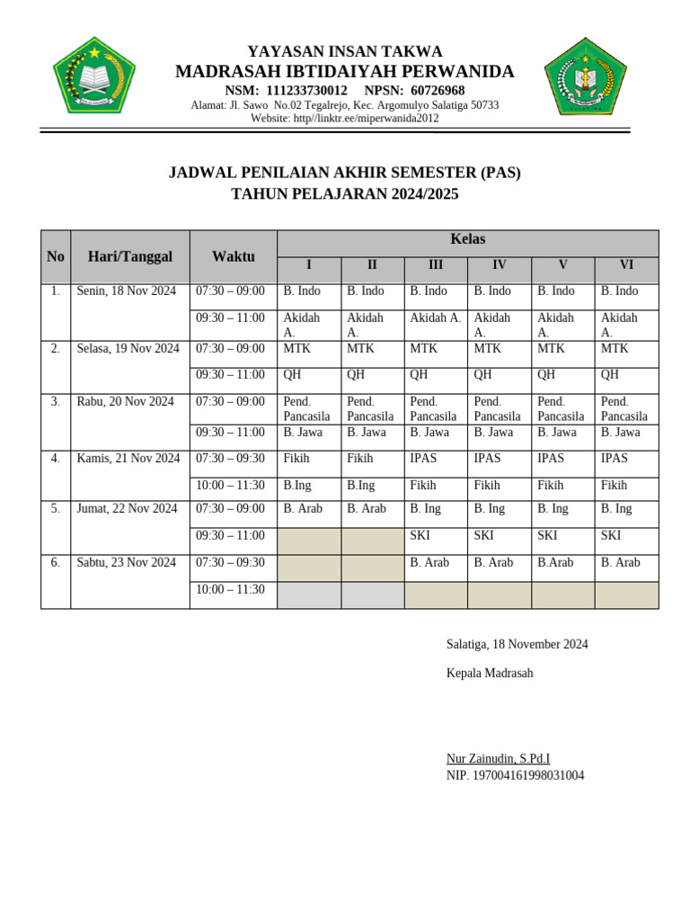 JADWAL PAS TH 2024-2025 Baru | PDF