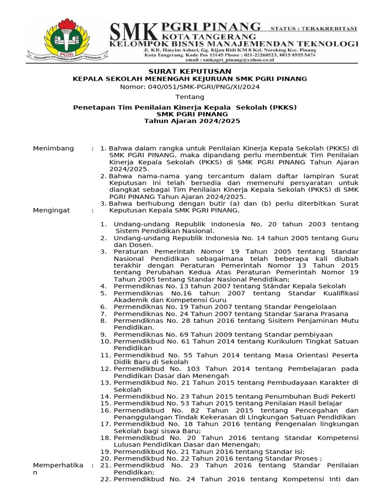 SK-TIM-PKKS SMK PGRI PINANG 2024 | PDF