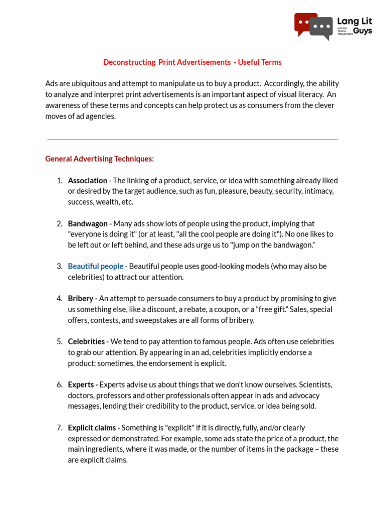 3 - Print Advertisements - Terminology | PDF | Advertising