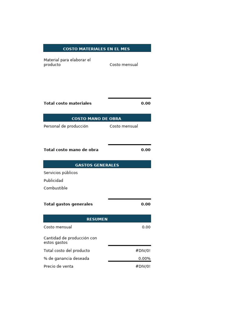 Formato de Costos Gratis WEB | PDF | Economias | Ciencias económicas